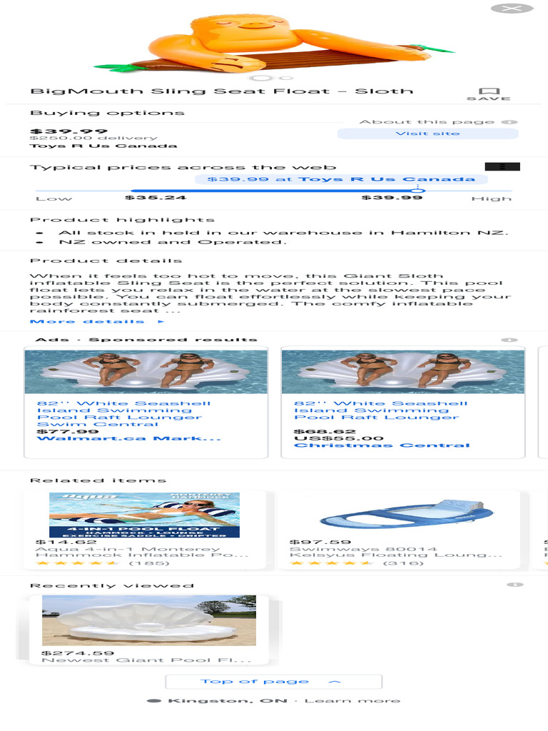 BigMouth Sling Seat Float - Sloth Google Shopping | PDF