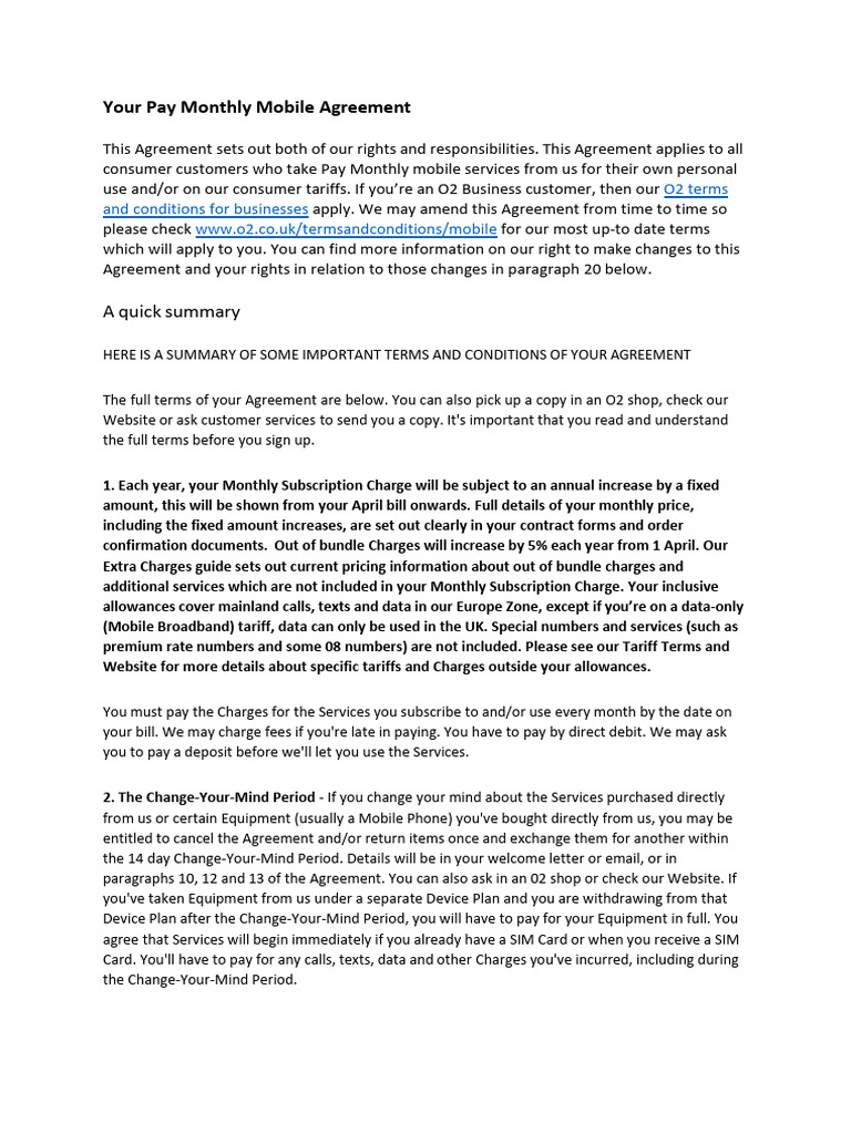 O2 Pay Monthly Network Terms | PDF | Credit Card | Payments