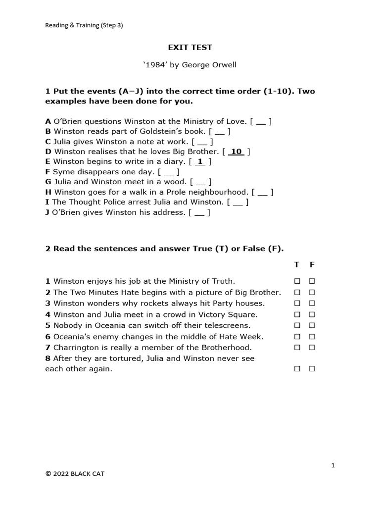 1984 Exit Test For Everyone | PDF | Satirical Books | George Orwell