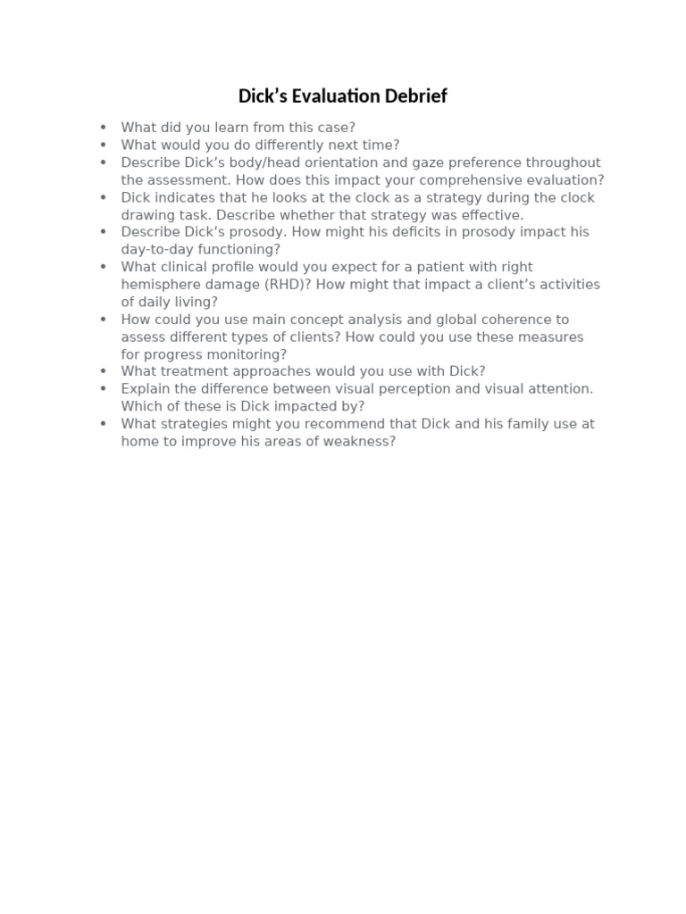 Dick's Evaluation Debrief | PDF
