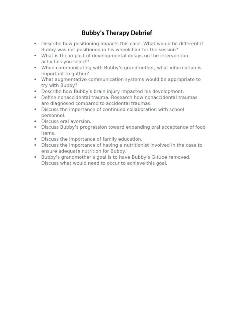Bubby's Therapy Debrief | PDF
