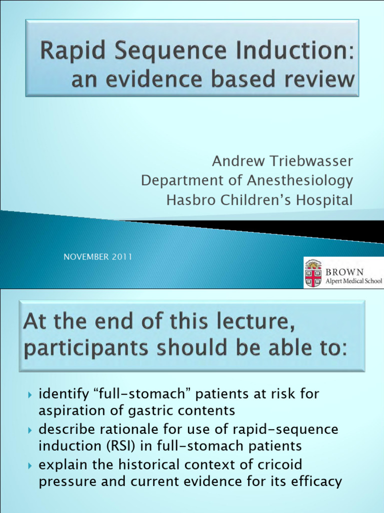 Rapid Sequence Induction | PDF | Intensive Care Medicine | Anesthesia