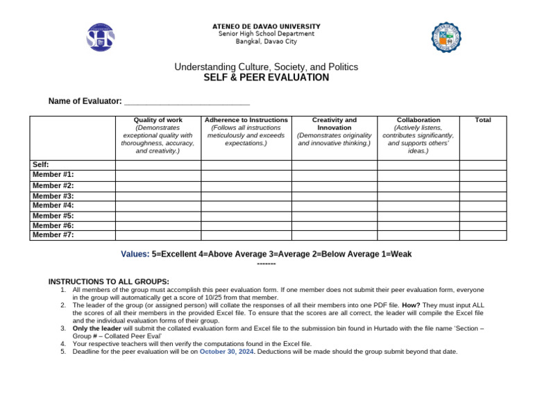 UCSP Self Peer Evaluation Formula | PDF