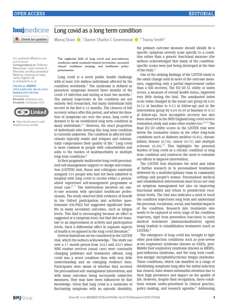 Long Covid As A Long Term Condition. BMJ Jan 2025 | PDF | Chronic ...