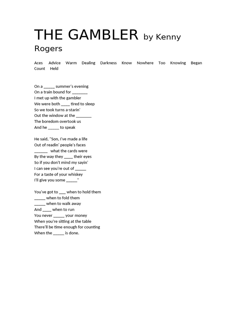Letra Con Hueco The Gambler | PDF