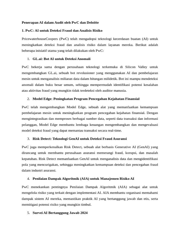 Penerapan AI Dalam Audit Oleh PWC Dan Deloitte | PDF