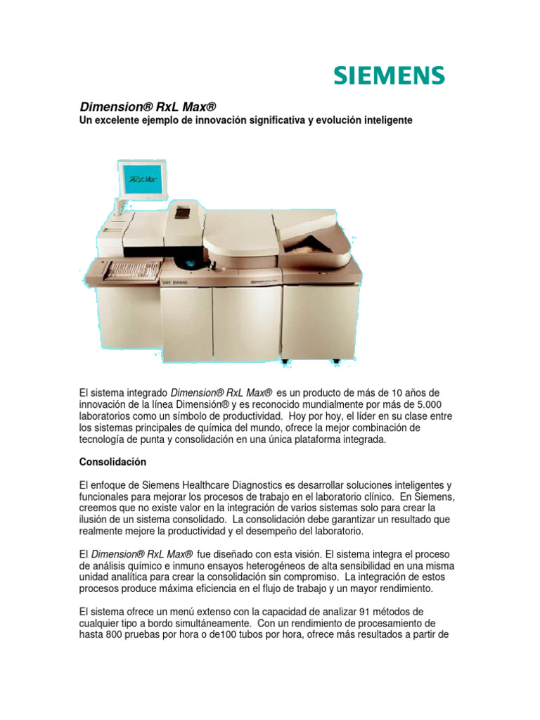 Dimension RXL Max Brochure | PDF | Laboratorios | Química analítica