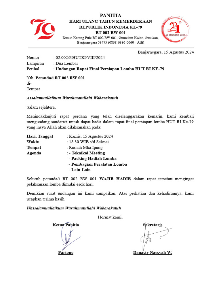 Undangan Rapat Final Lomba 17an | PDF