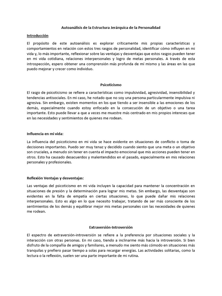 Autoanálisis de La Estructura Jerárquica de La Personalidad | PDF | Las ...