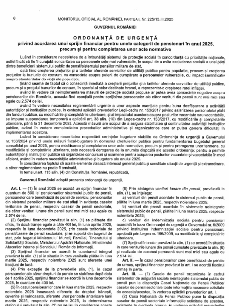 OUG 12-2025 - Ajutoare Pensionari + Completare Acte Normative | PDF