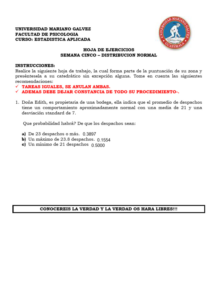 Tarea Semana 5, Distribucion Normal | PDF