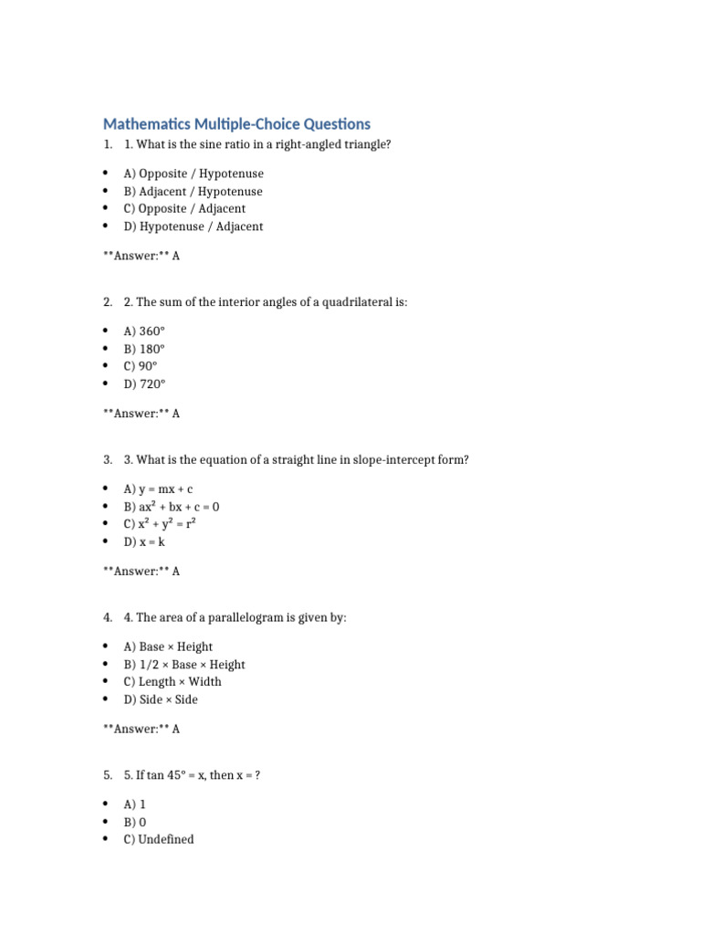 Math MCQs for Students and Teachers | PDF