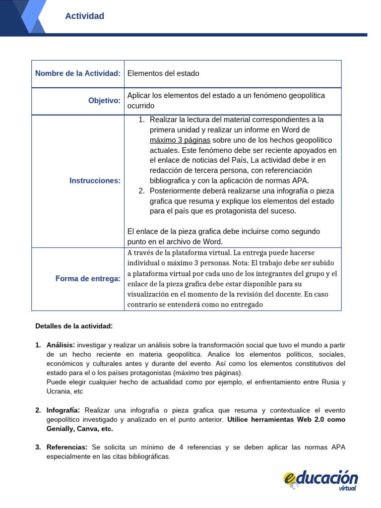 Actividad Elementos Del Estado | PDF | Estilo apa | Infografia