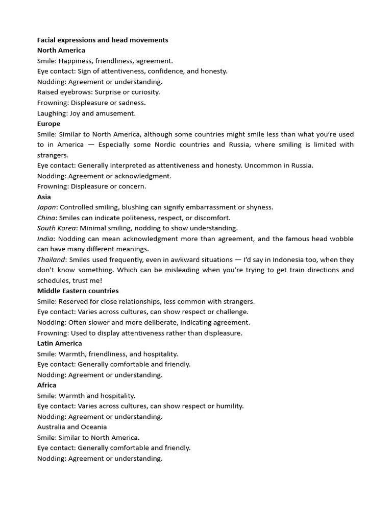Facial Expressions and Head Movements | PDF | Nonverbal Communication