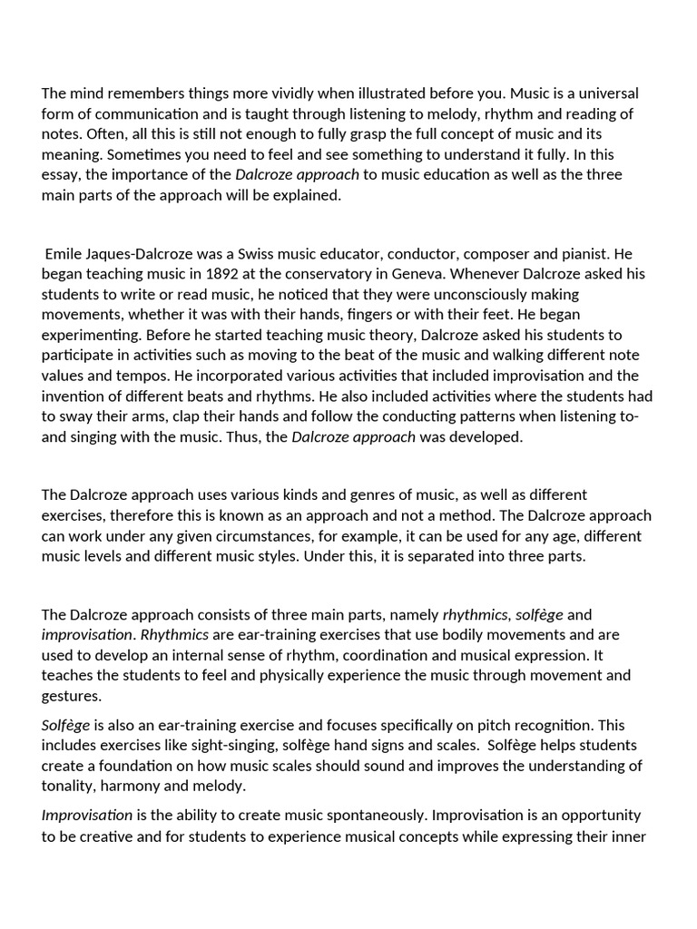 The main characteristics of the Dalcroze approach to music education ...