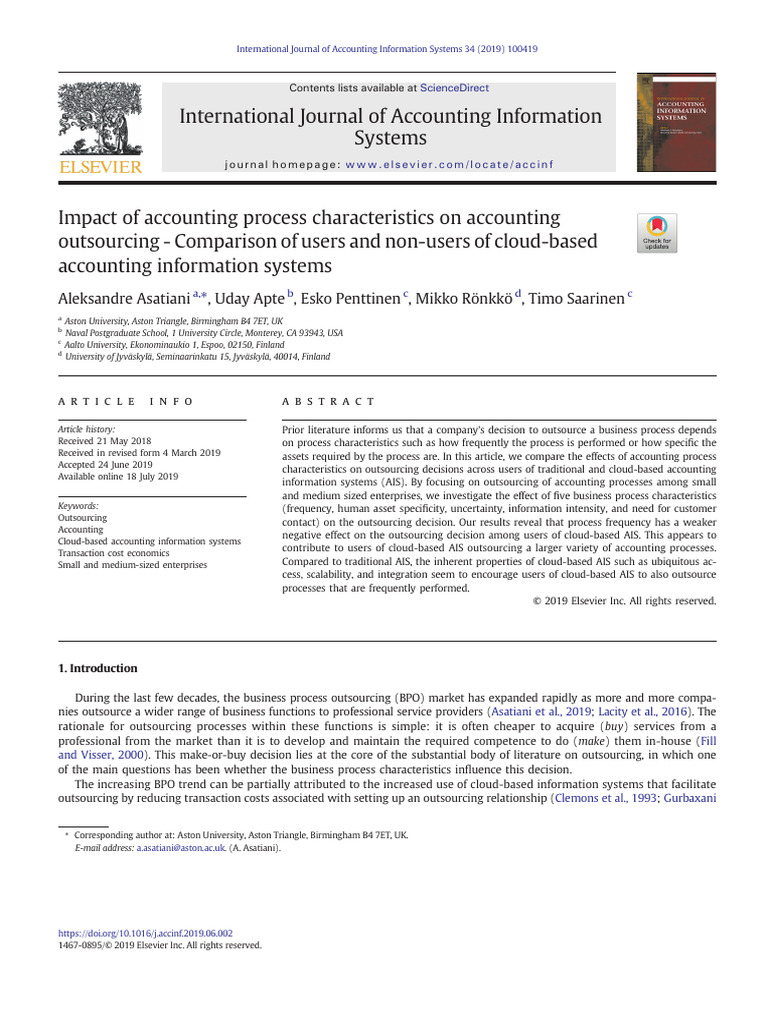 Asatiani, A., Apte, U., Penttinen, E., Rönkkö, M., & Saarinen, T. (2019) | PDF | Cloud Computing ...