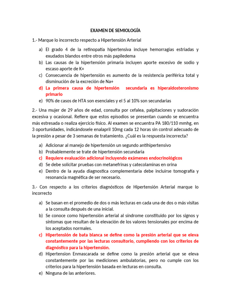 Exam N 03 Cardio 2015 Semio | PDF | Hipertensión | Insuficiencia cardíaca