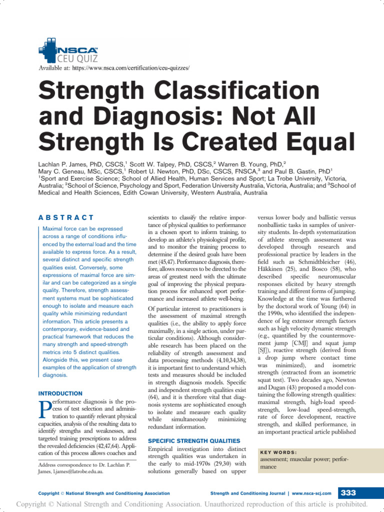 Strength Classi Cation and Diagnosis: Not All Strength Is Created Equal ...
