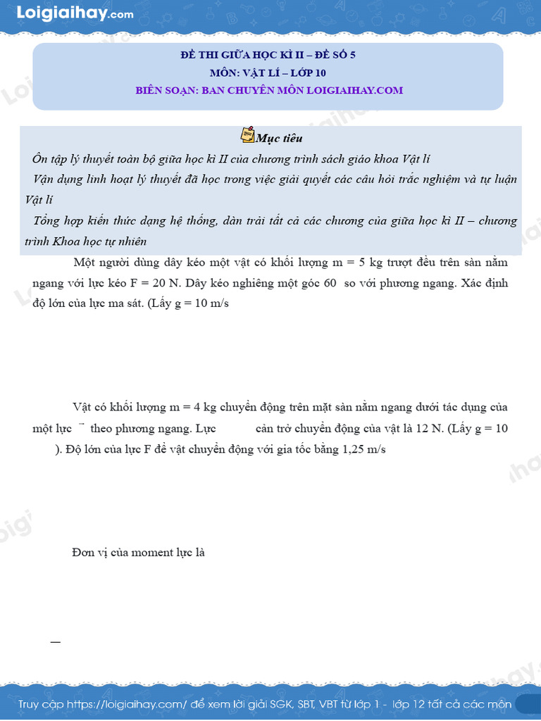 De Thi Giua Hoc Ki 2 Vat Li 10 Ket Noi Tri Thuc de So 5 1707203216 | PDF