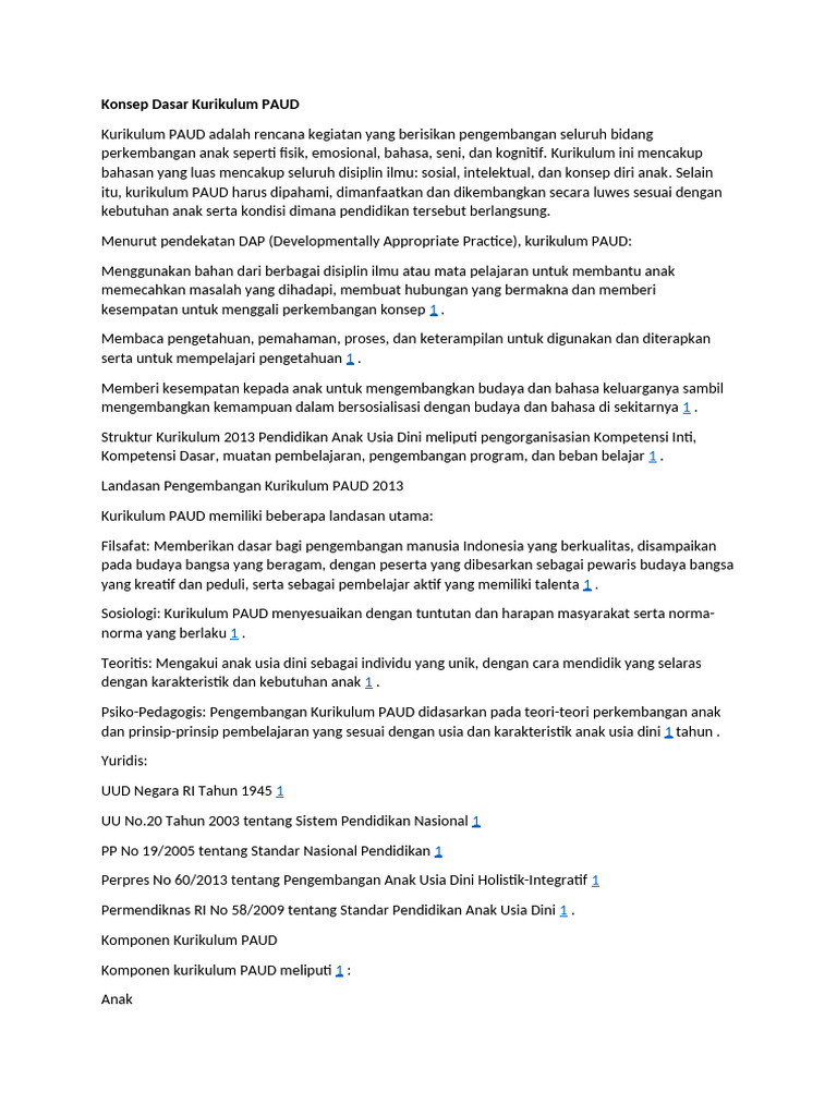 Konsep Kurikulum PAUD 2013 | PDF