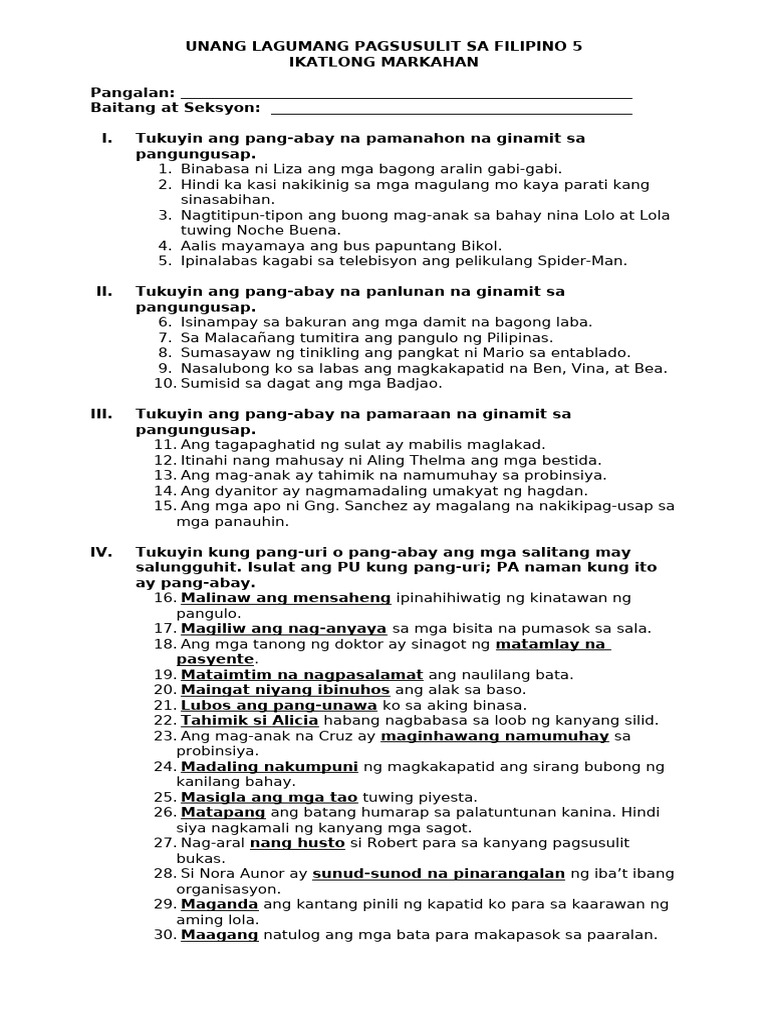 Filipino 5 - Q3 - ST#1 | PDF