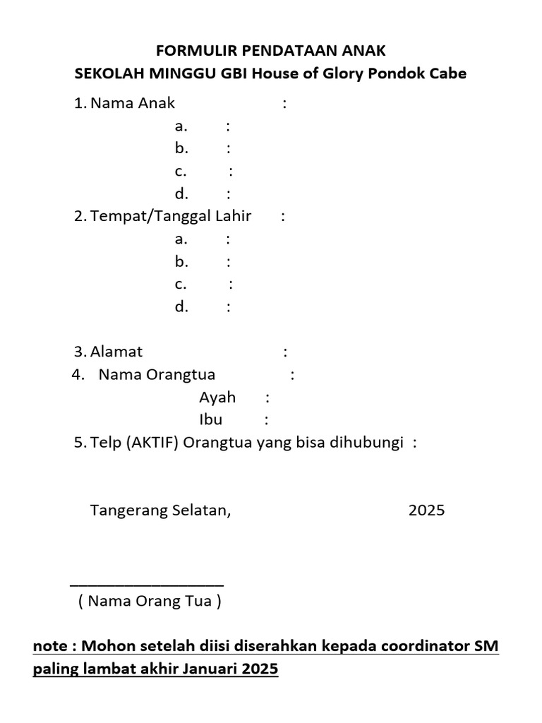Form Pendataan Anak Sm | PDF