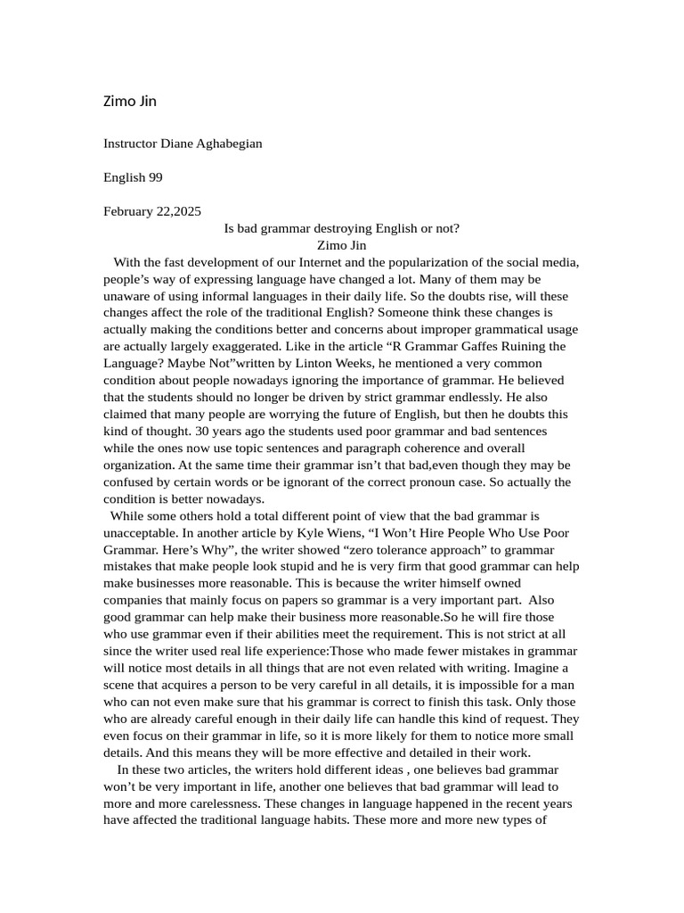 Is Bad Grammar Destroying English or Not | PDF | English Language | Grammar