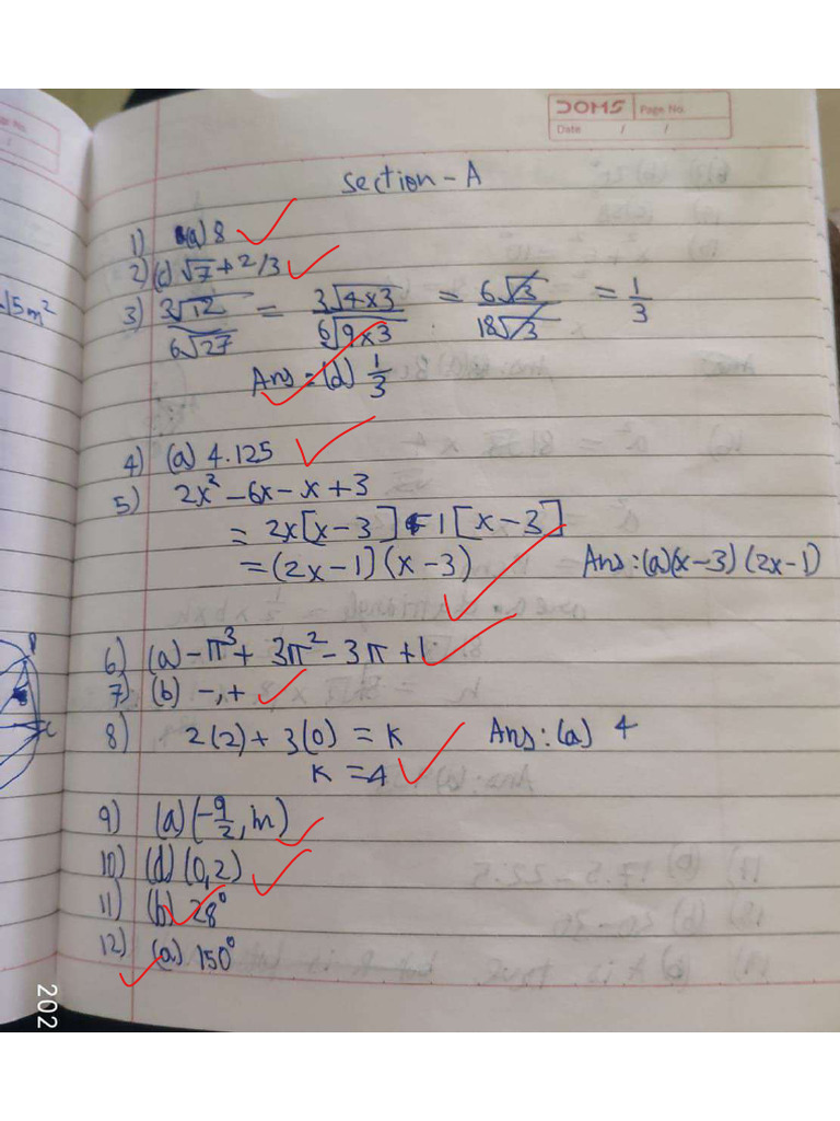 Sample Paper Revision 3 Answer Sheet | PDF
