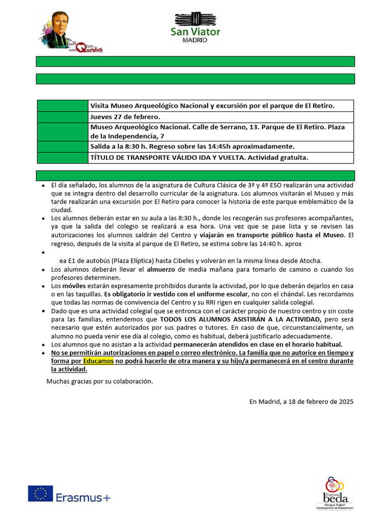 Actividad Escolar: Museo y El Retiro | PDF