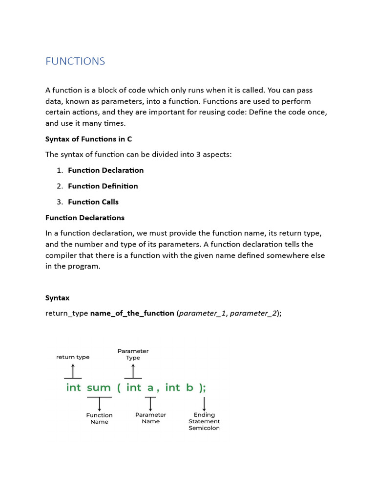 FUNCTIONS in C | PDF | Pointer (Computer Programming) | Parameter (Computer Programming)