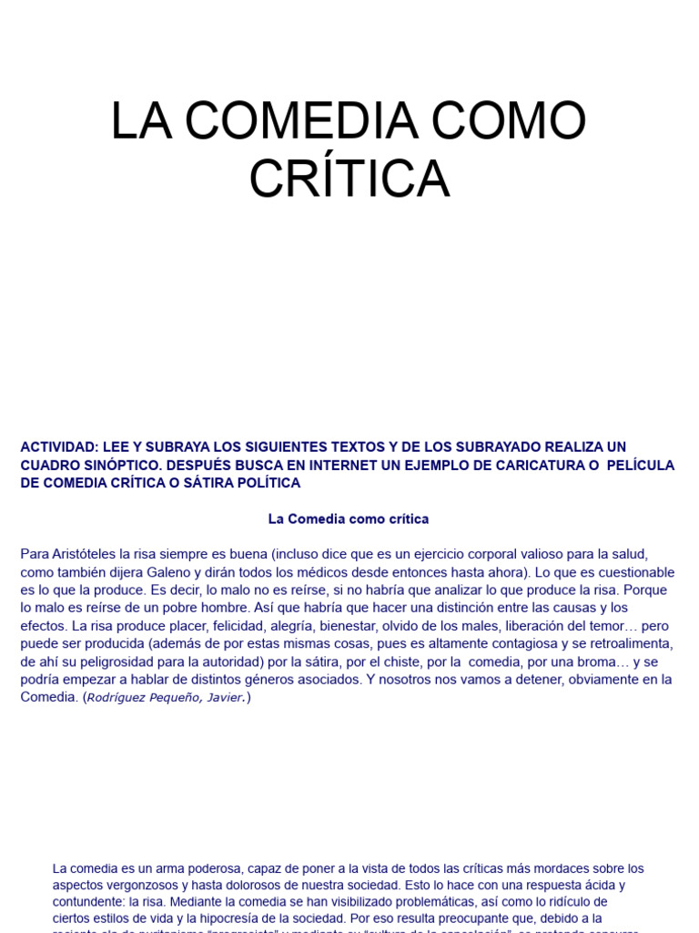 La Comedia Como Crítica | PDF | La risa | Comedia