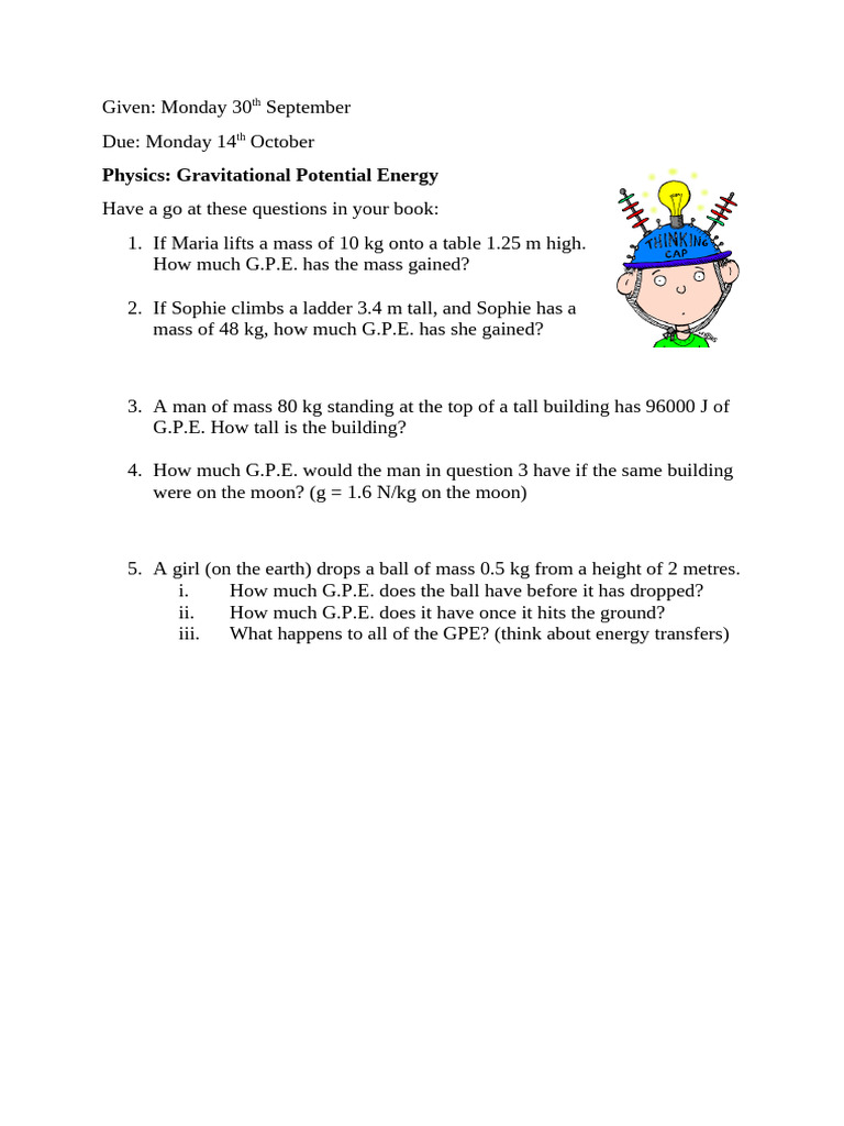 Gravitational Potential Energy Questions | PDF