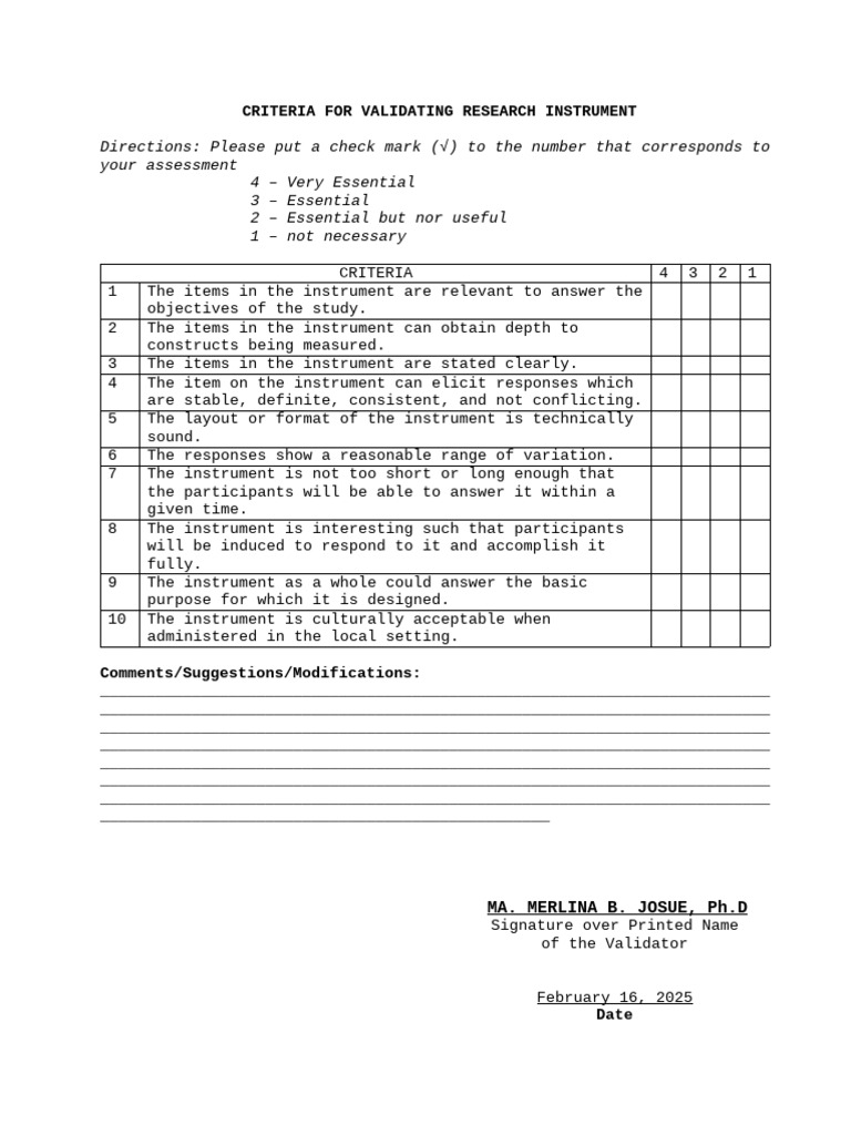 CRITERIA FOR VALIDATING RESEARCH INSTRUMENT | PDF