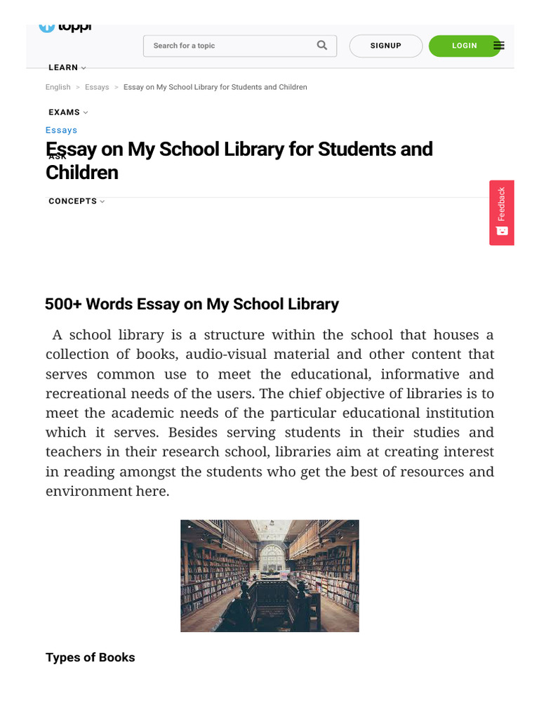 Essay On My School Library For Students and Childr | PDF | Libraries ...