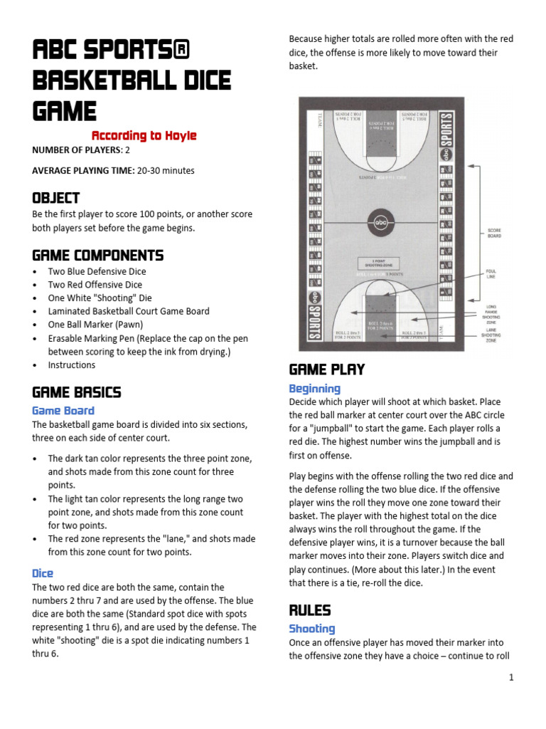 Basketball Dice Game Instructions | PDF | Sports Rules And Regulations ...