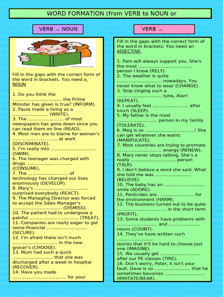 Word Formation From Verb To Noun or Adjective - 17792 | PDF | Adjective ...