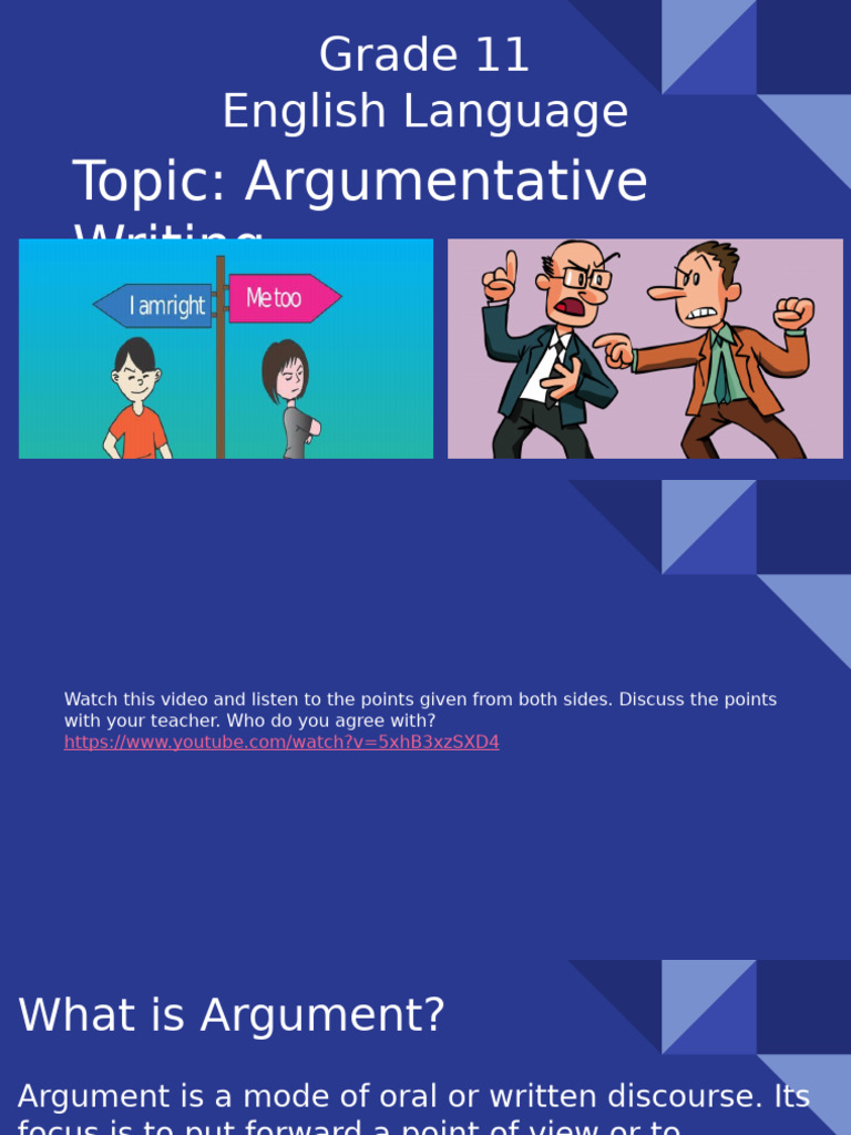 Argumentative Writing - Grade 11 - First Lesson | PDF