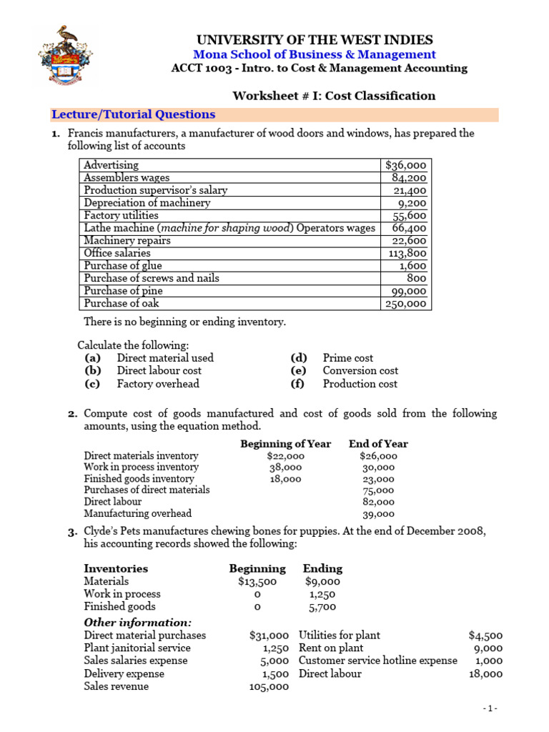 Cost Accounting Analysis Worksheet | PDF | Cost Of Goods Sold | Inventory