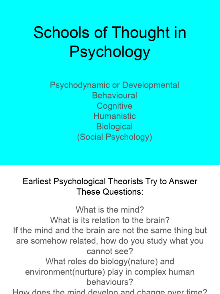 Schools of Thought in Psychology | PDF | Psychodynamics | Unconscious Mind