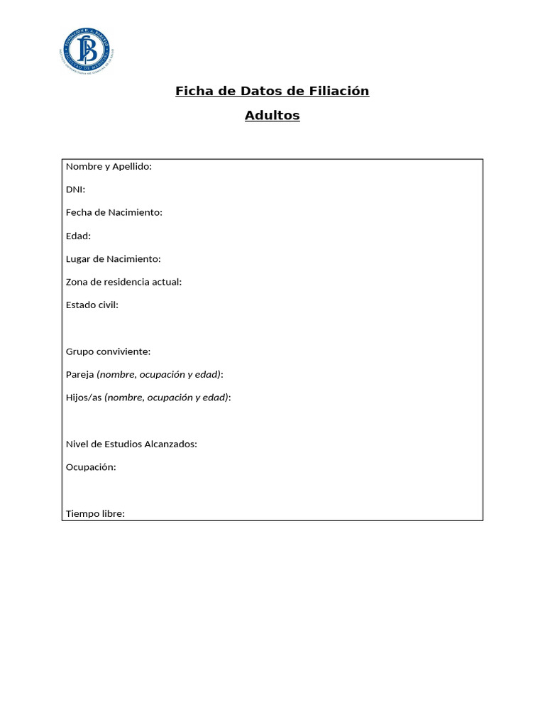 Ficha de Datos de Filiación Adultos - 2024 | PDF