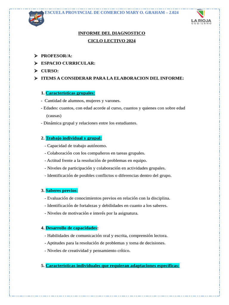 Informe - Diag. 2024.comercio | PDF | Evaluación | Cognición