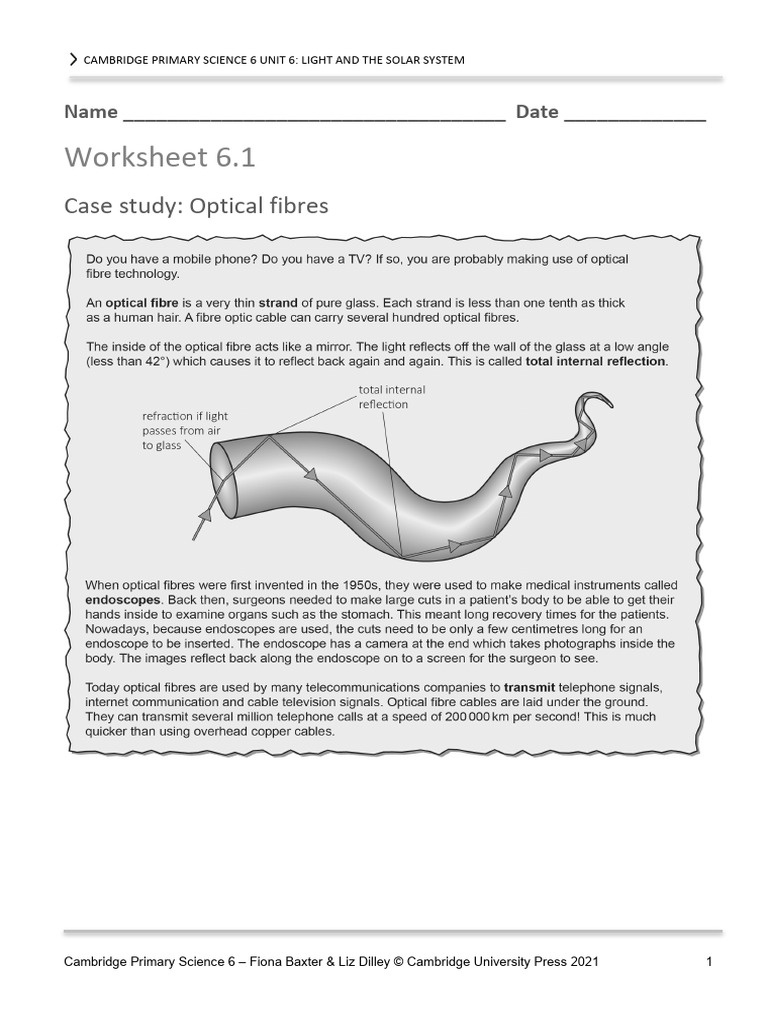 P - Science - 6 - Worksheets - Unit 6 | PDF | Optical Fiber | Flashlight
