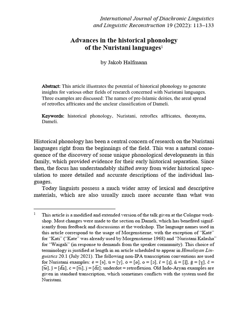 Historical Phonology of Nuristani Languages | PDF | Language Families ...