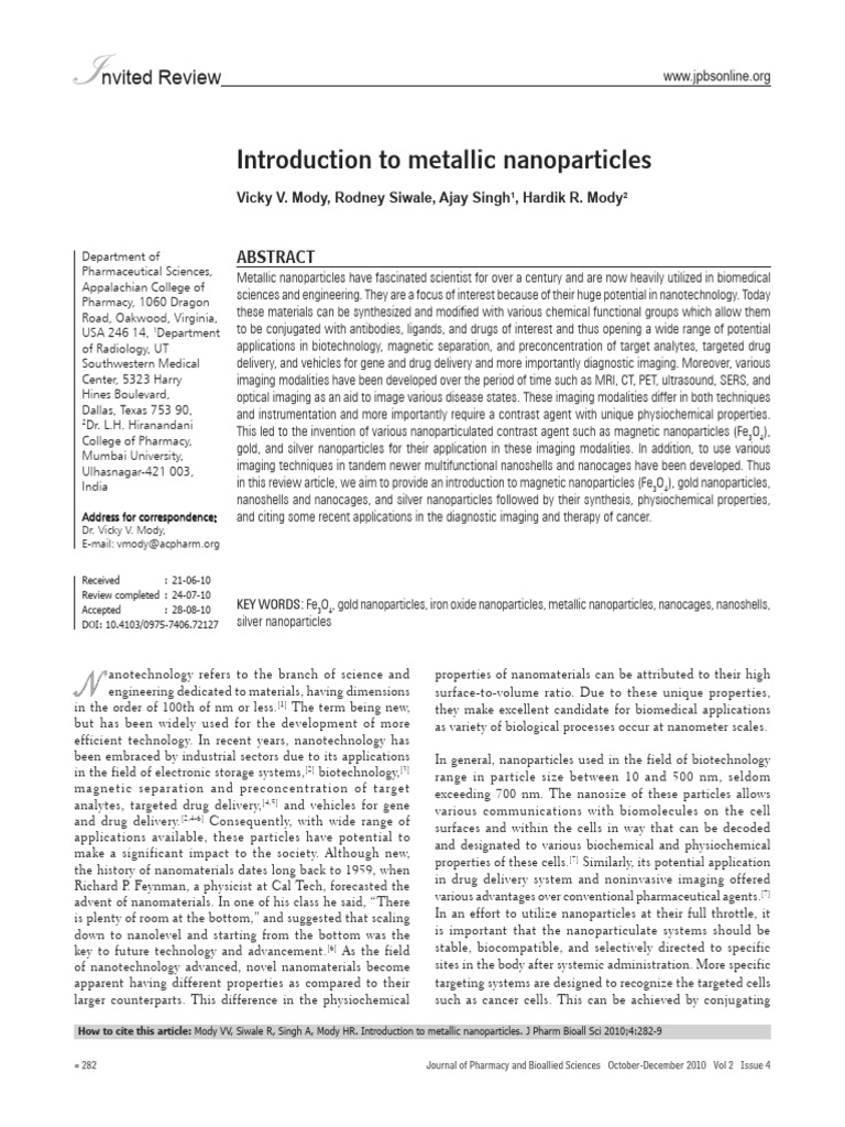 Introduction To Metallic Nanoparticles.2 | PDF | Nanoparticle | Medical ...