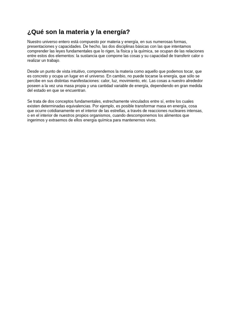 ¿Qué Son La Materia y La Energía | PDF