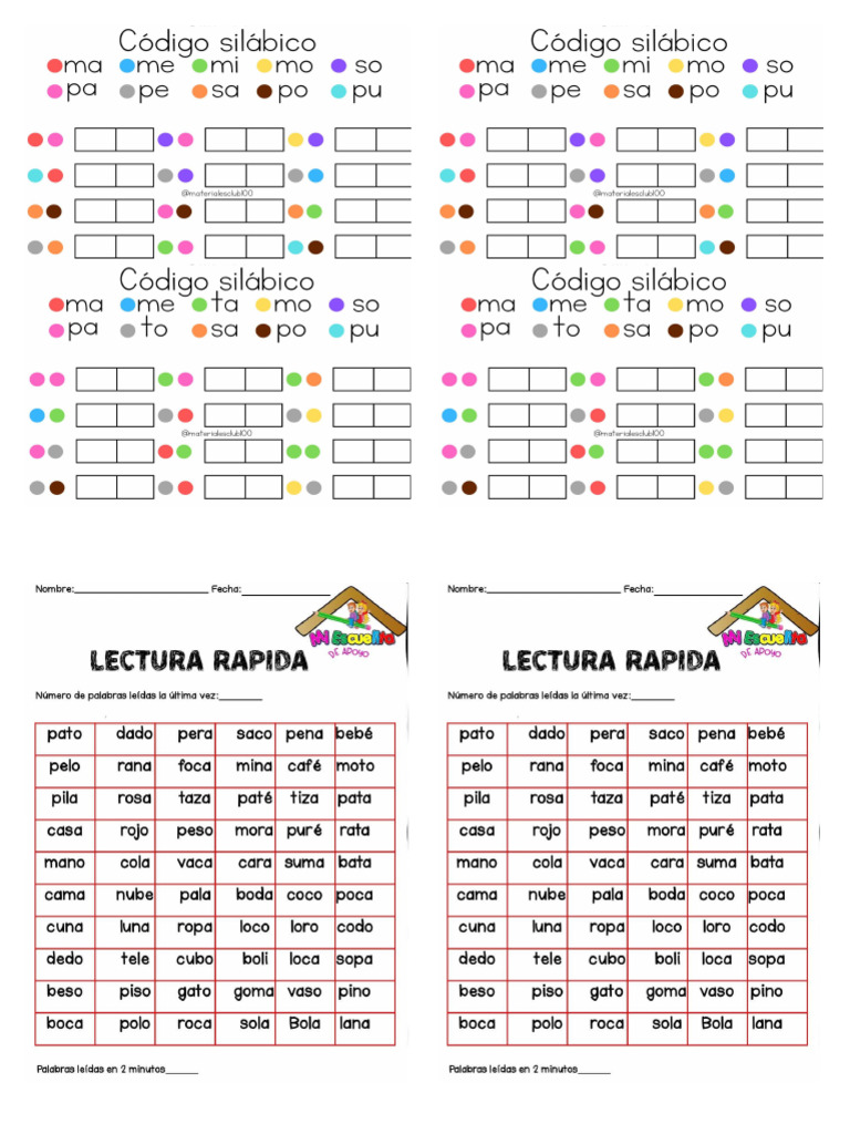 FICHAS Codigo Silabico - Lectura Rapida | PDF