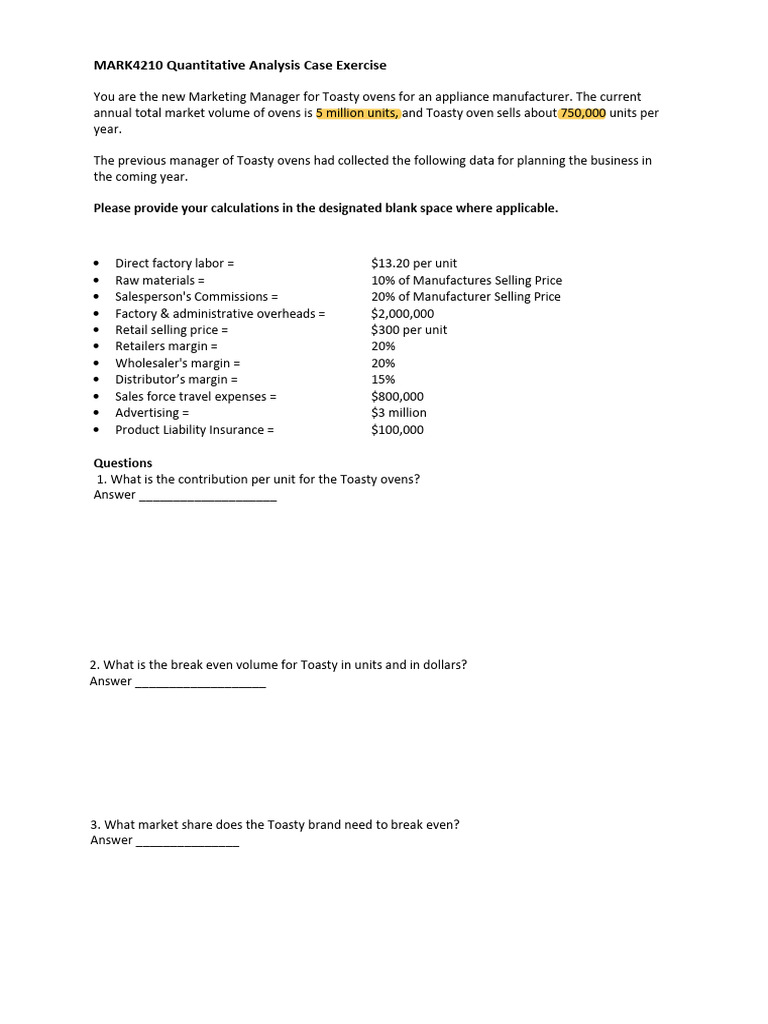 MARK4210 Quant Analysis Exercise | PDF