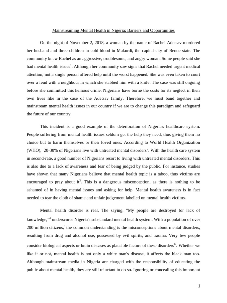 Mental Health Essay | PDF | Mental Health | Mental Disorder