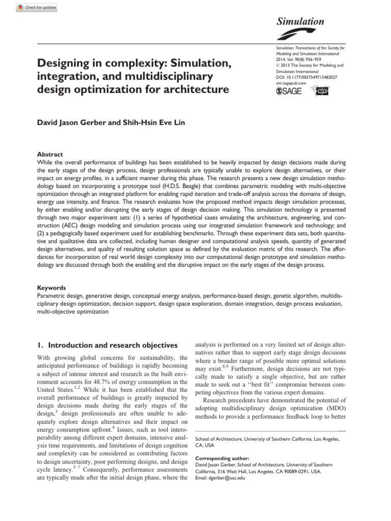 Gerber Lin 2013 Designing in Complexity Simulation Integration and Multidisciplinary Design ...