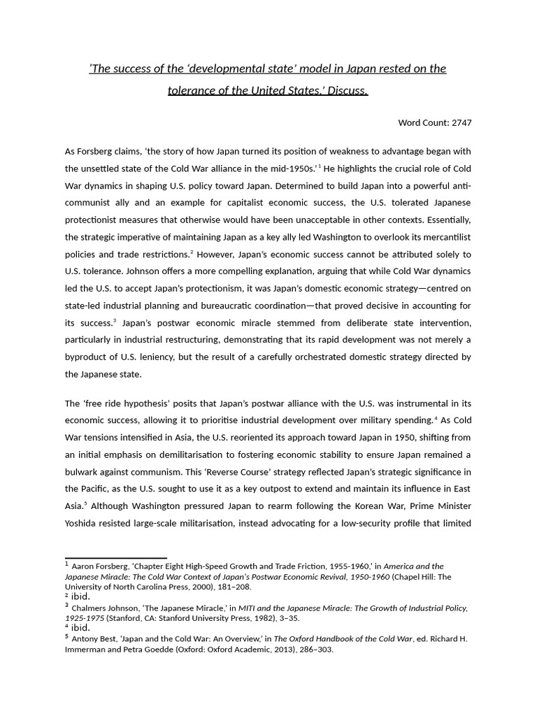 'The Success of The Developmental State' Model in Japan Rested On The ...